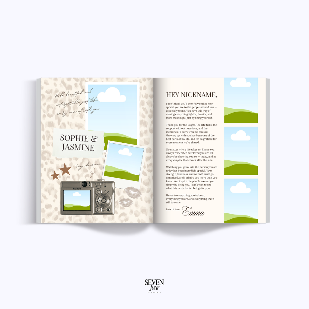 Leopard Stories Birthday Book Canva Template | Seven Four Templates